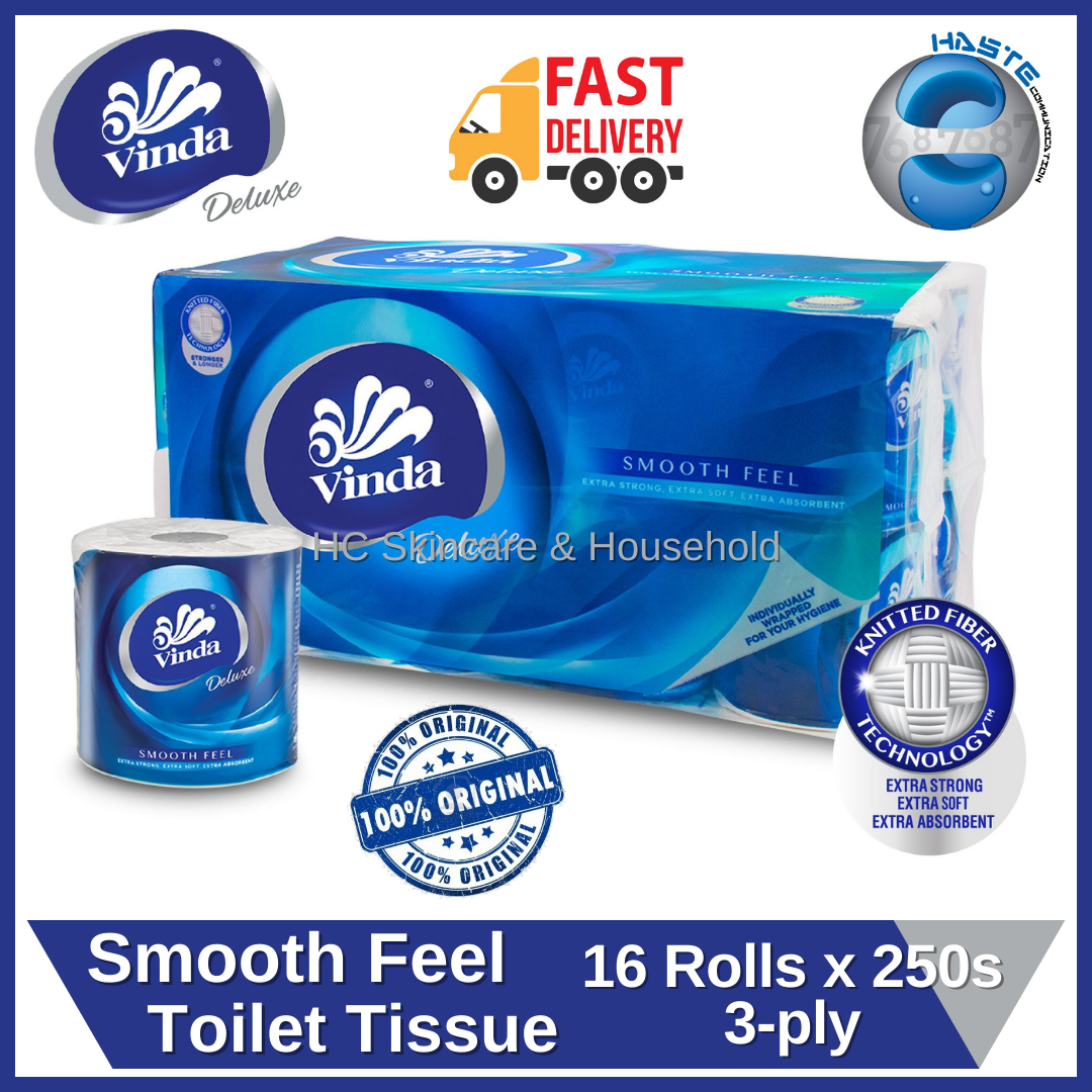 Vinda Deluxe Toilet Paper Roll Smooth Feel 3ply - 16 rolls x 250's Tisu ...