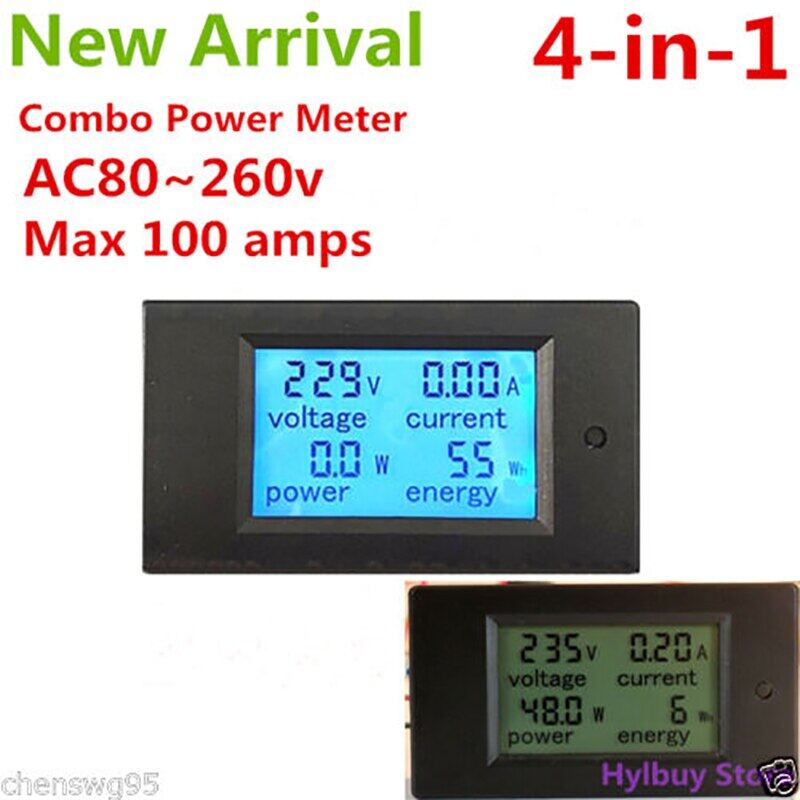 100A AC Power Meters Monitor Volt Amp KWh Watt Digital Combo Meter ...