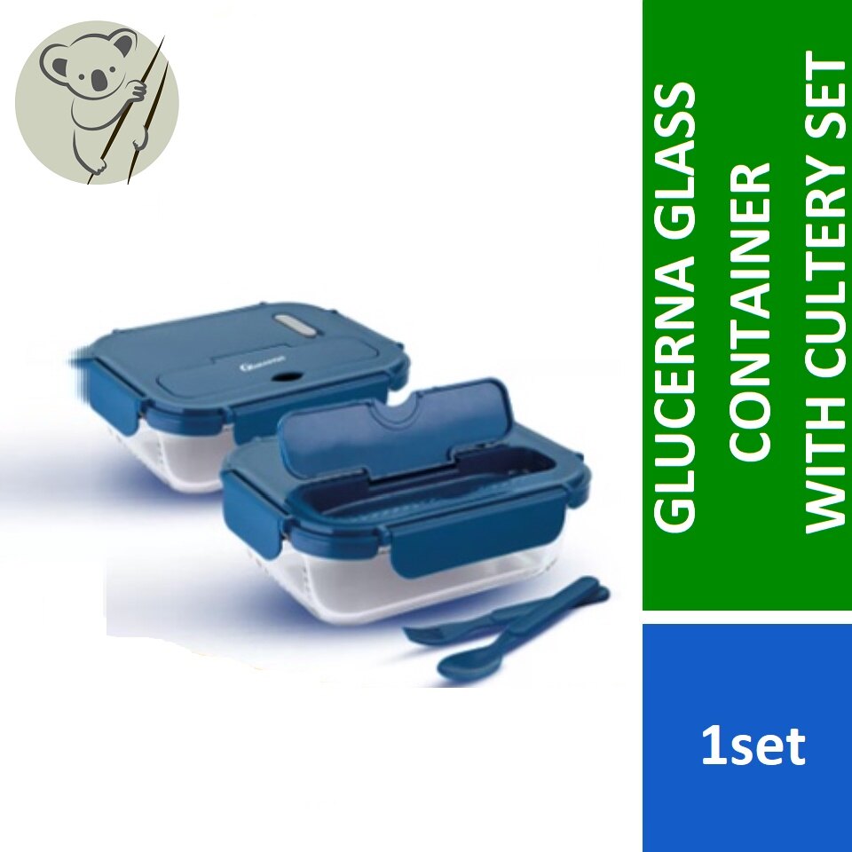 Glucerna Borosilicate Glass Rectangle Container With Cultery Set Food ...