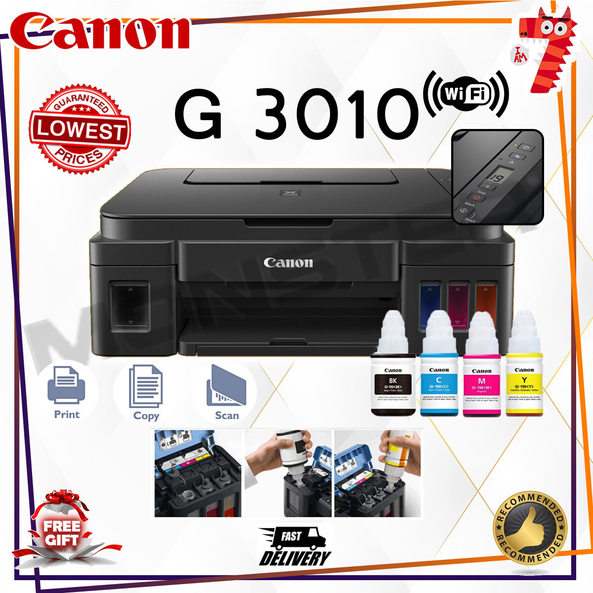 [New] Canon Pixma G3010 Ink Efficient Inkjet Printer 3 in 1 comes with ...