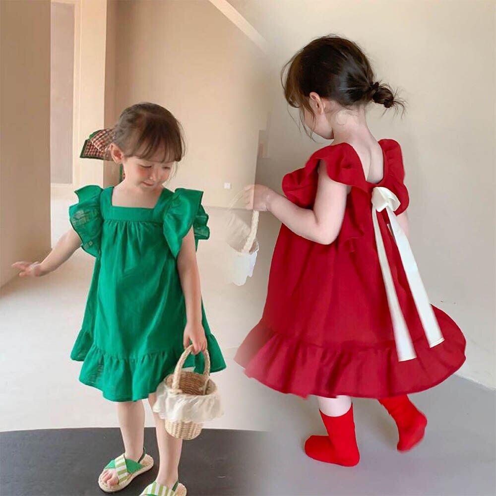 Bear Leader Sweet Girls Summer Dresses Flying Sleeves Solid Color ...