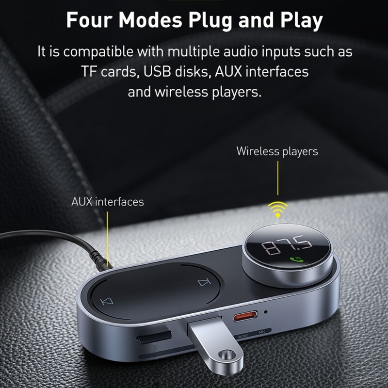 Solar Car FM Transmitter Bluetooth-Compatible 5.0 Car Kit Wireless ...