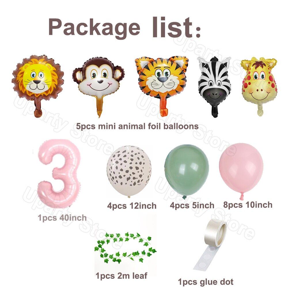 24 Pieces 32 Inch Gradient Numbers Safari Animal Birthday Balloons Pink ...