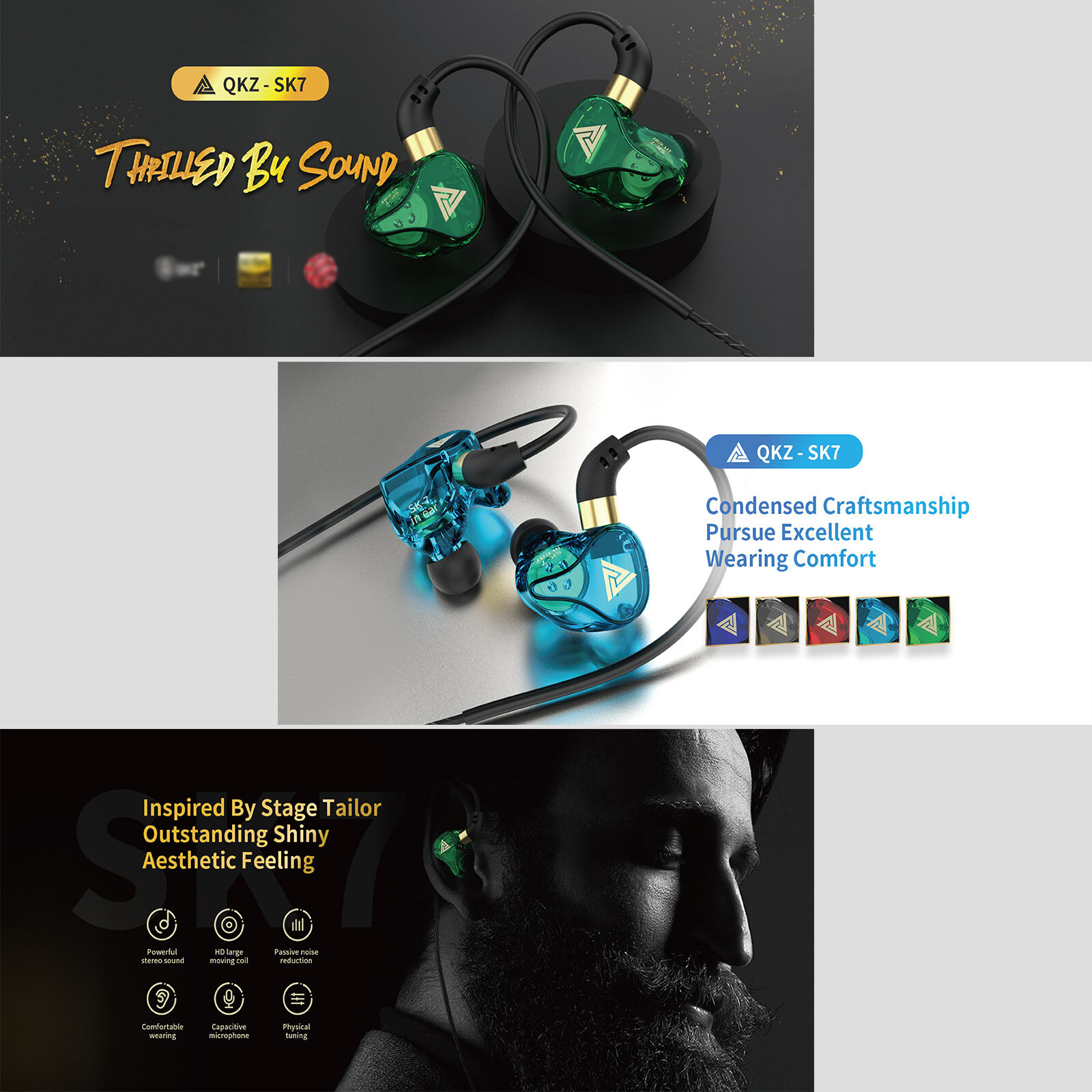 QKZ SK7 3.5มม.หูฟังแบบมีสาย In-Ear หูฟังเพลงเบสหนักหูฟังหูฟังออกกำลังพร้อมไมโครโฟน - Meet Sunday ...
