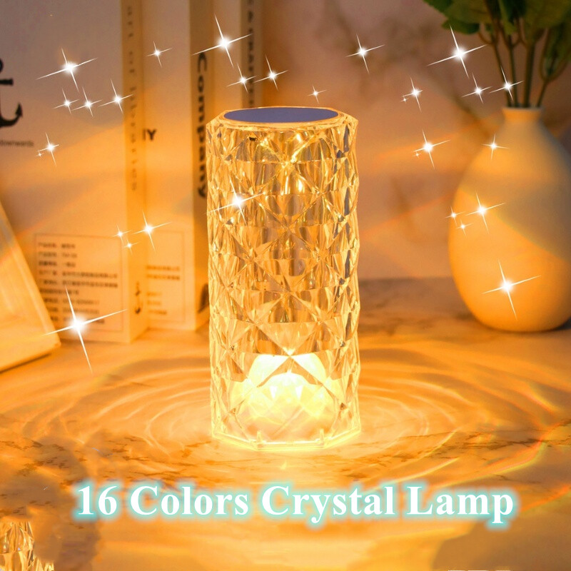 Acrylic LED Crystal Lamp 16 Colors Touch Adjustable Romantic Atmosphere ...