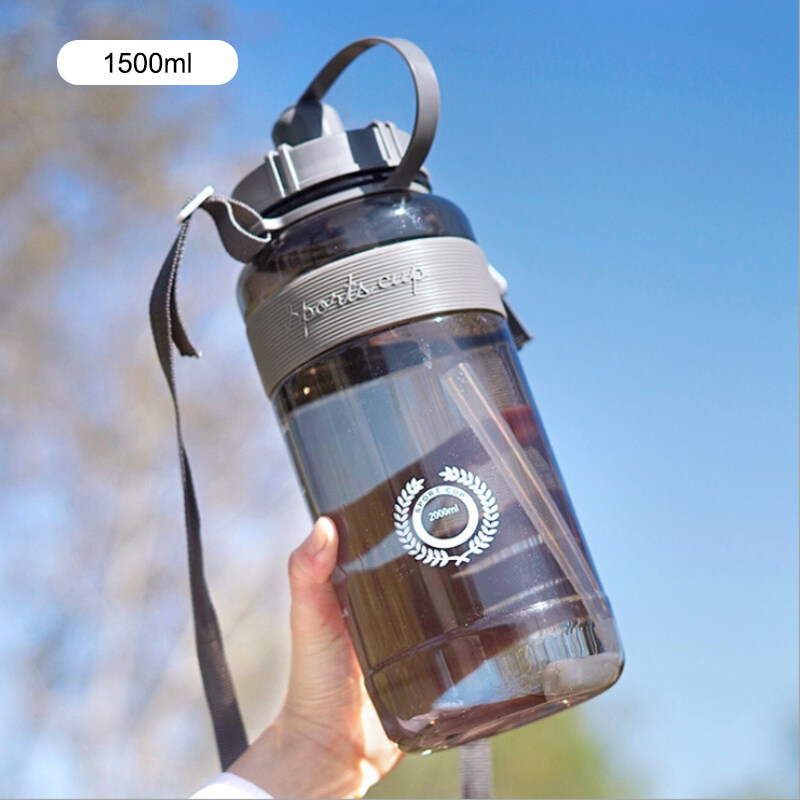 Bahagiha-Large Capacity Water Bottle 2L With Straw And Strap Outdoor Portable Plastic Water ...