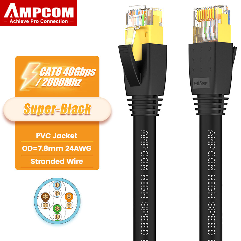 AMPCOM CAT8 Ethernet Cable, 40Gbps Super Speed RJ45 CAT8 Network Cable ...