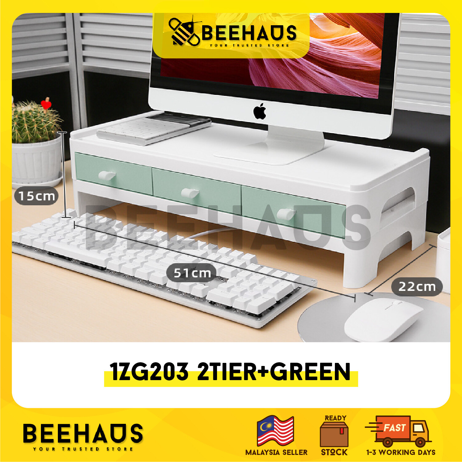 Beehaus Computer Monitor Stand Riser With Drawer | Desktop Organizer ...
