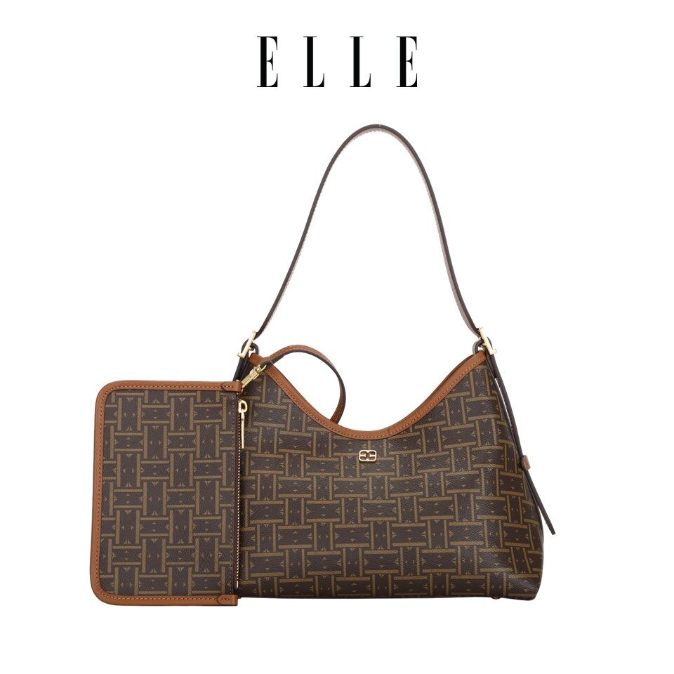 ELLE MONOGRAM HOBO BAG BRW LEA | Lazada