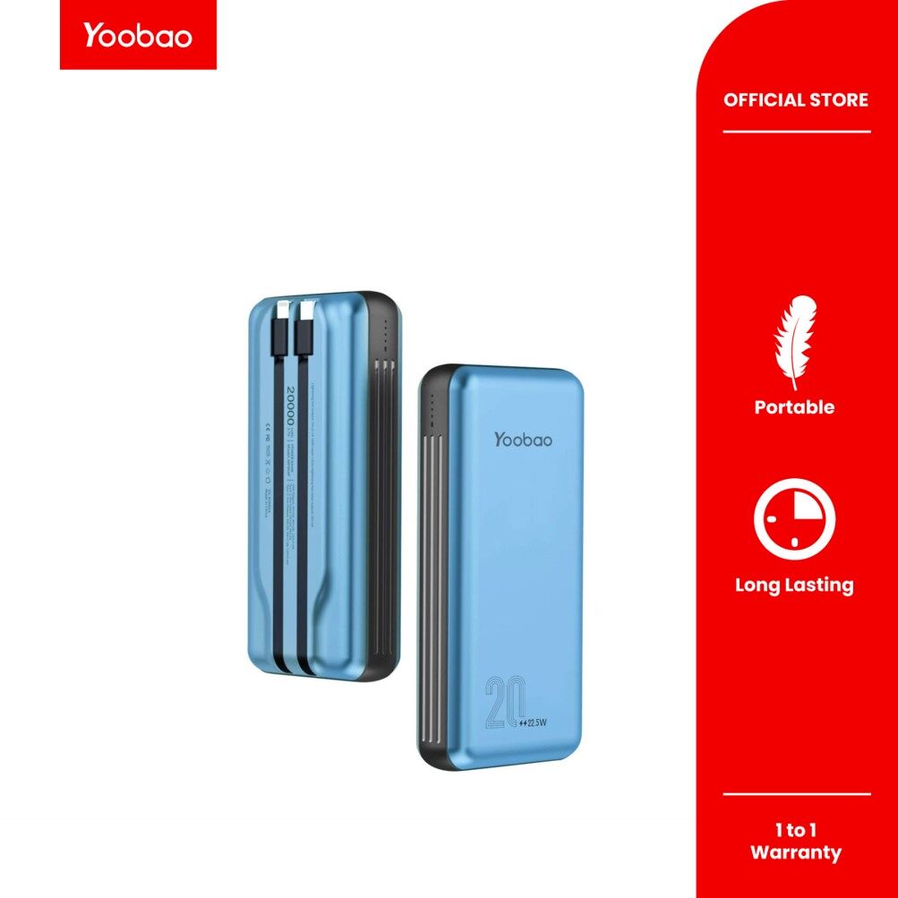Yoobao LC6 20000mAh Fast Charging Power Bank Built in Cables (Lightning ...