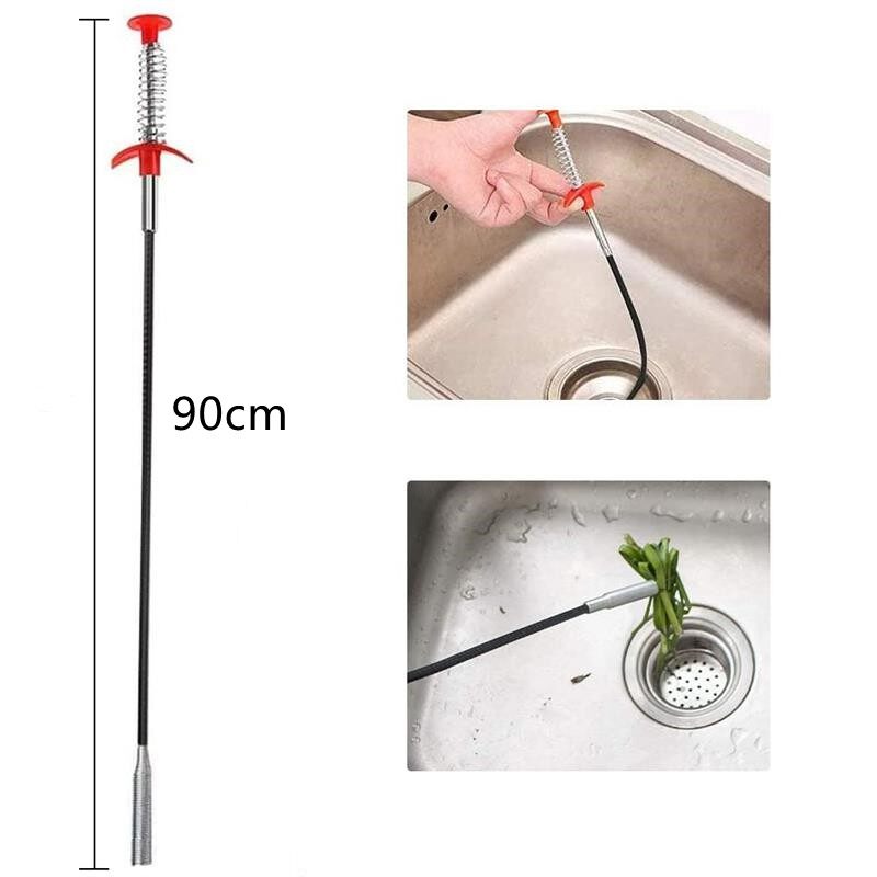 90cm Drain Snake Spring Pipe Dredging Tool Dredge Unblocker Drain Clog ...
