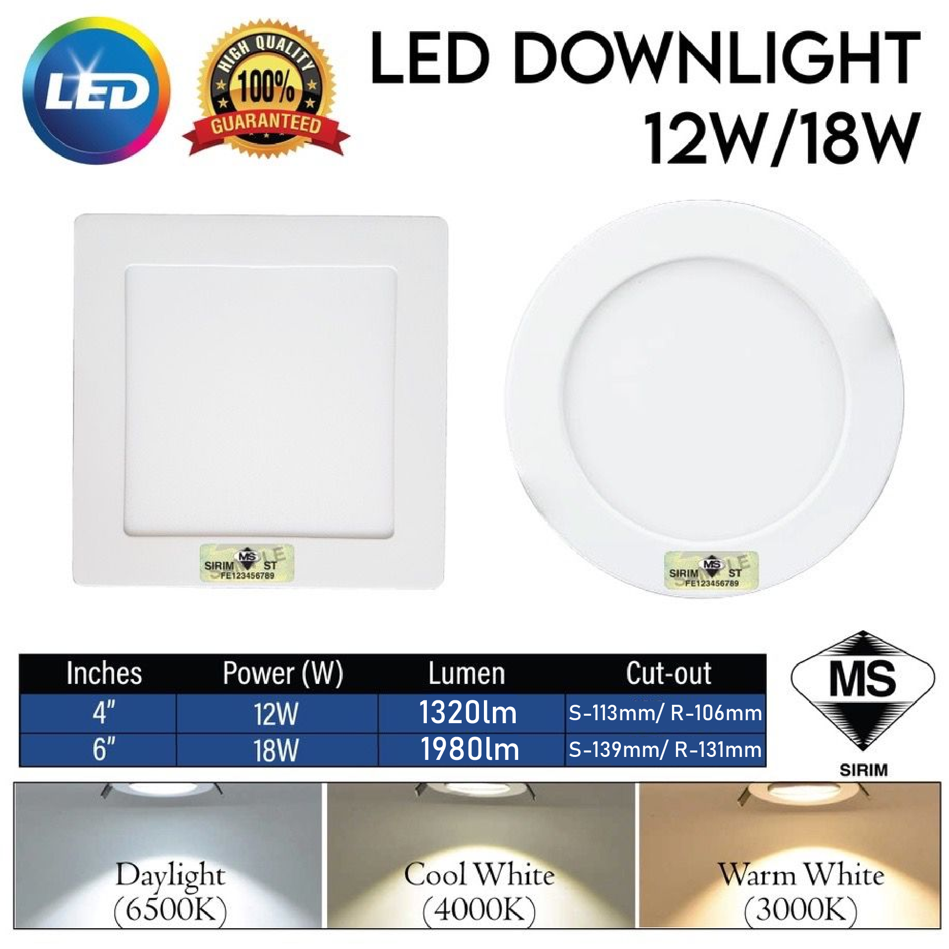 6" 18W / 4" 12W VEKOCY LED Downlight / Ceiling Light /Recessed ...