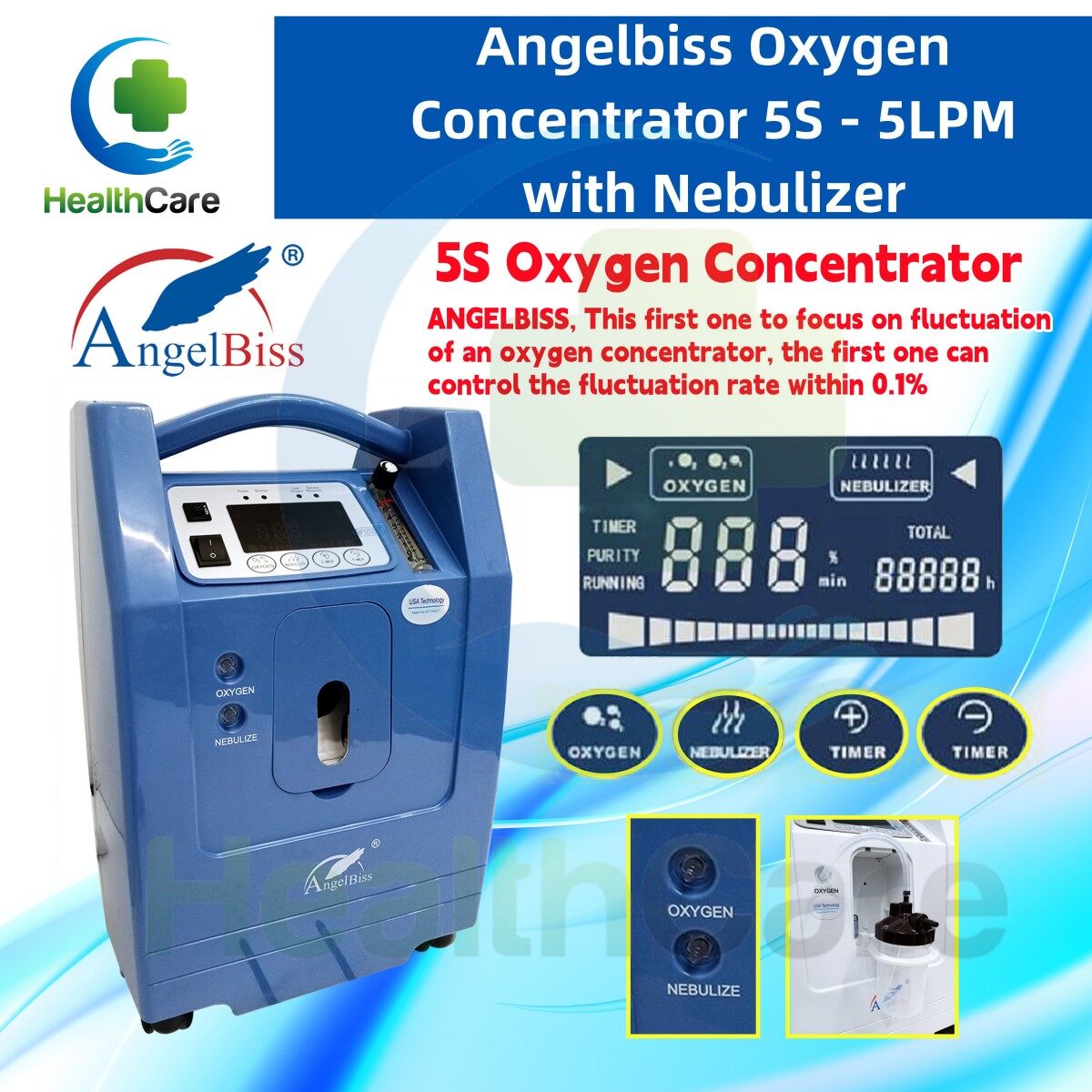 Angelbiss Oxygen Concentrator 5S - 5LPM with Nebulizer | Lazada