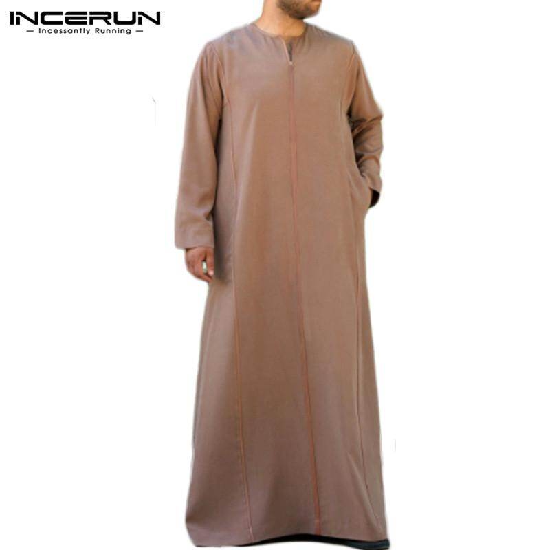 INCERUN Mens Muslim Long Sleeves Full Length Thobe Abayas Jubba Saudi ...