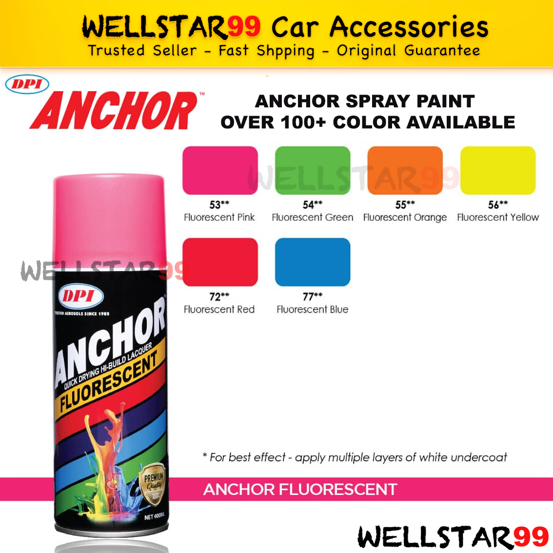 DPI ANCHOR Aerosol Spray Paint Fluorescent Colour Color Quick Drying ...