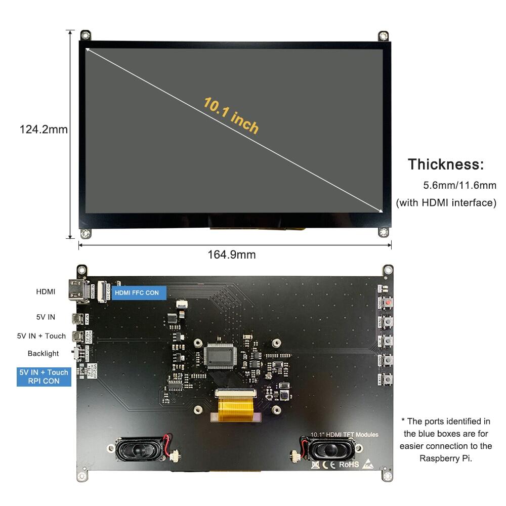Raspberry Pi 4 LCD Display 10 Inch IPS Display HDMI Touch Screen ...