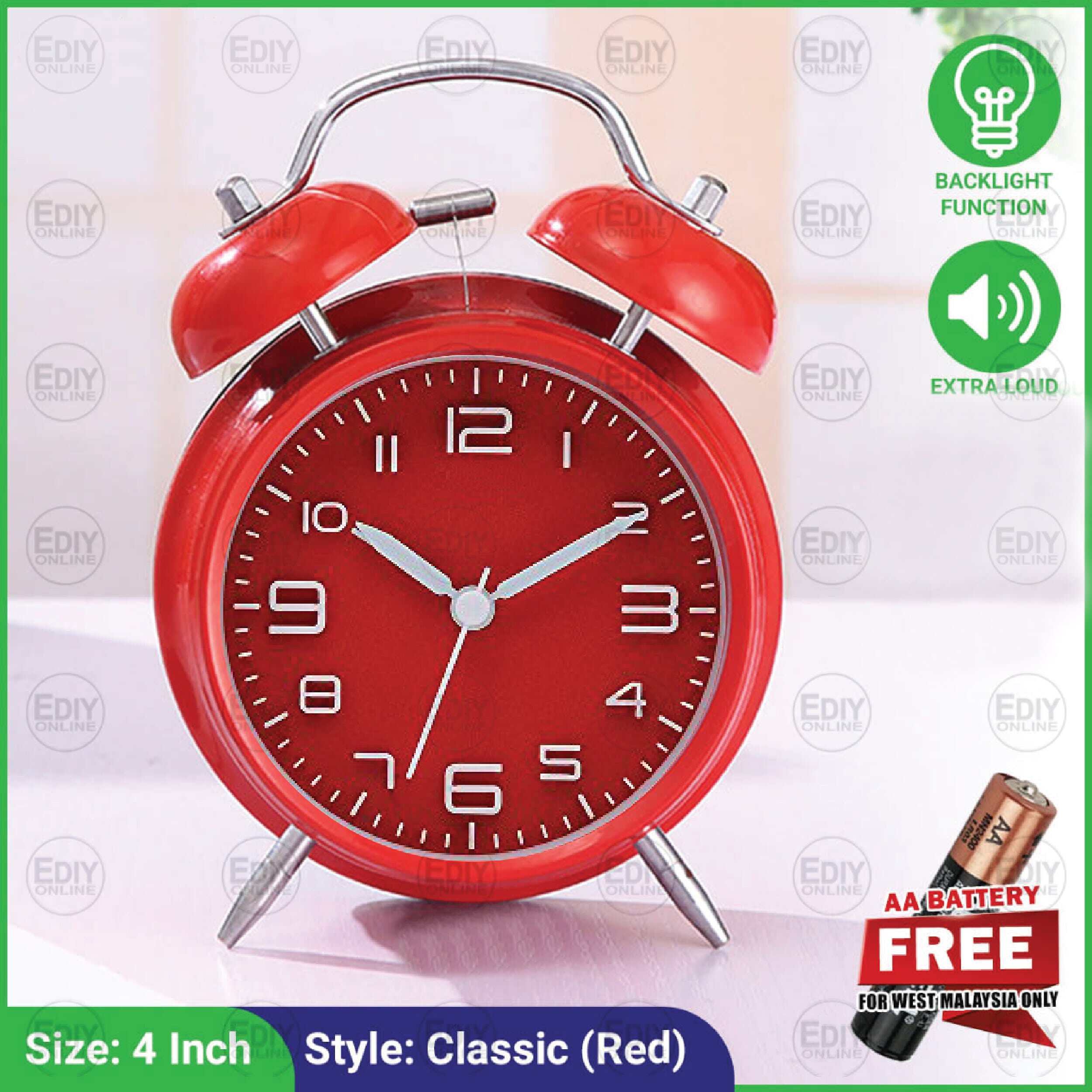 【FREE BATTERY AA X1 】 Classic Retro Quartz 4 Inch Metal Alarm Clock ...