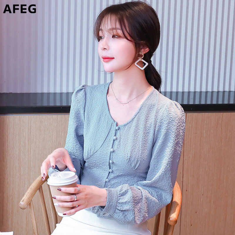 AFEG สไตล์ใหม่แขนยาว V คอสีทึบเสื้อแขนยาวมีสไตล์สำหรับสตรี - AFEG ...