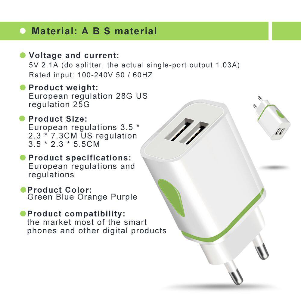 ILLUSOR 2 Port Travel Quick Charge 5V 2.1A Universal Dual USB Chargers ...