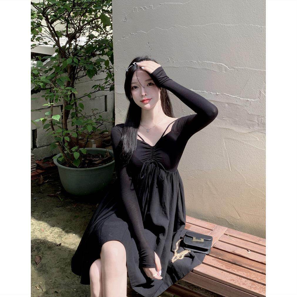 COCONI เดรสคอเหลี่ยมหูรูดสำหรับผู้หญิงสไตล์เกาหลีใหม่อารมณ์ฝรั่งเศส ...