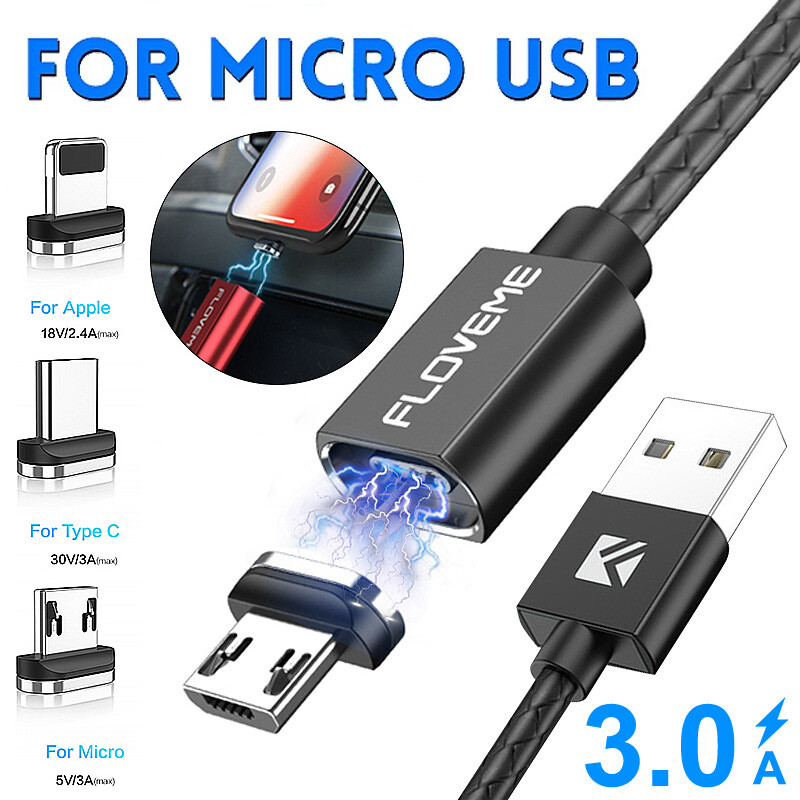 Floveme สายชาร์จแม่เหล็ก3A,สายชาร์จเร็ว Micro USB สำหรับ Samsung S7 S6 ...