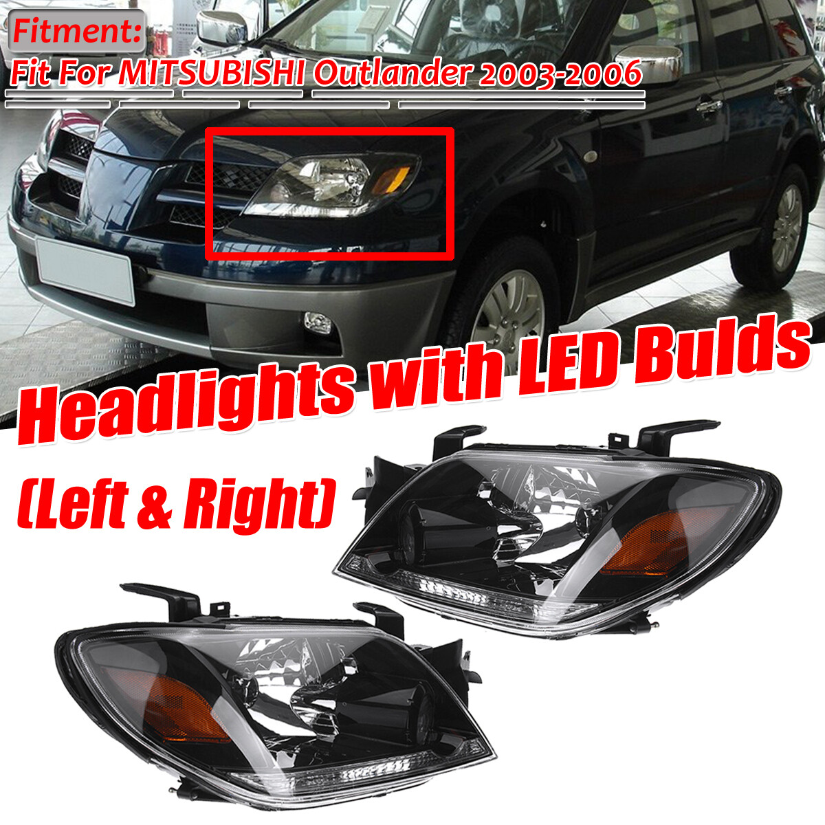 2X Front Head lamp Headlights Assembly For Mitsubishi Outlander 2003 ...