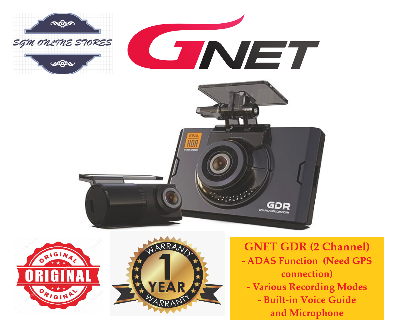 GNET GDR - 2 Channel Front & Rear Car Cam Recorder / Dashcam / Camera Recorder / Dash Camera ...