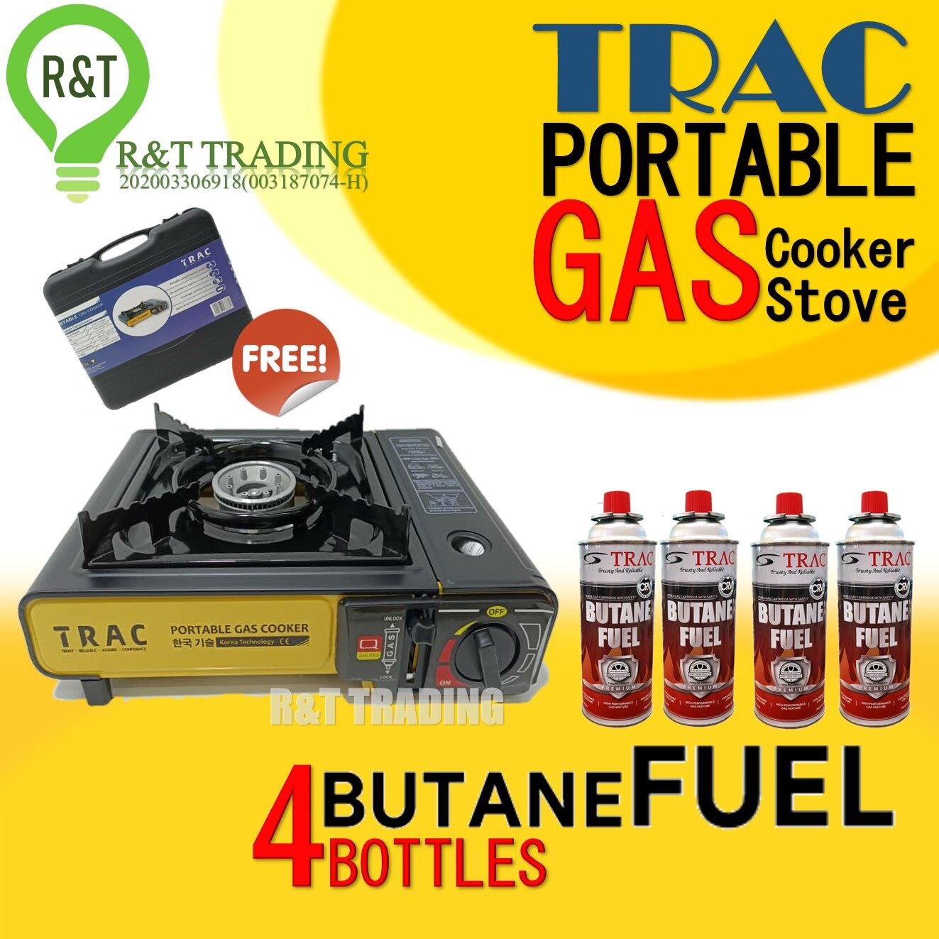 TRAC Portable Gas Stove Gas Cooker & 4bottles 230g Butane Gas Fuel ...
