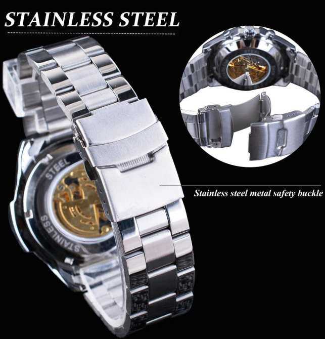 Winner Clock Black Golden Skeleton Dial Luminous Design Mechanical ...