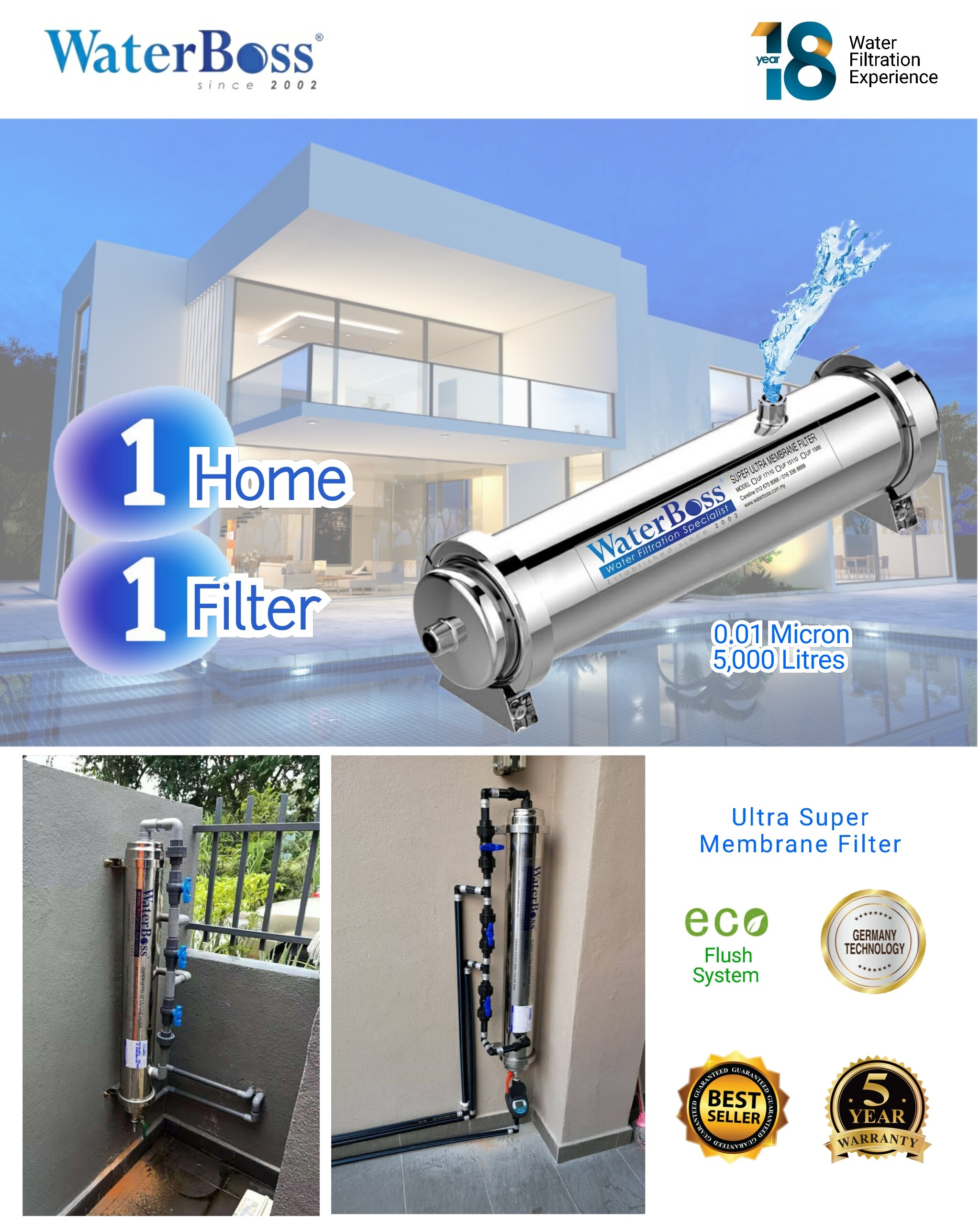 Waterboss UF Membrane 17110, latest design, bigger membrane. ready ...