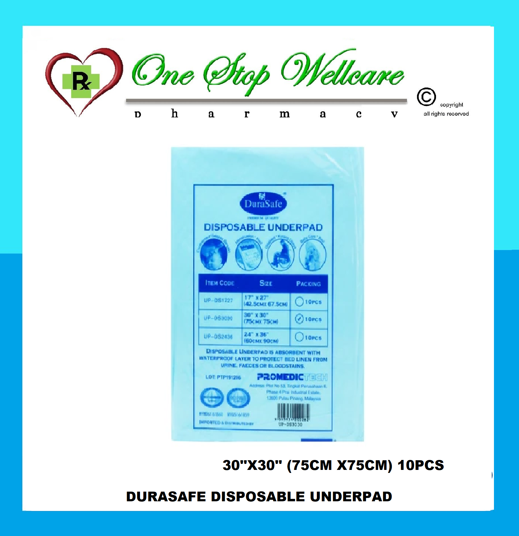 DURASAFE DISPOSABLE UNDERPAD 30''X30'' (75CM X75CM) 10PCS | Lazada