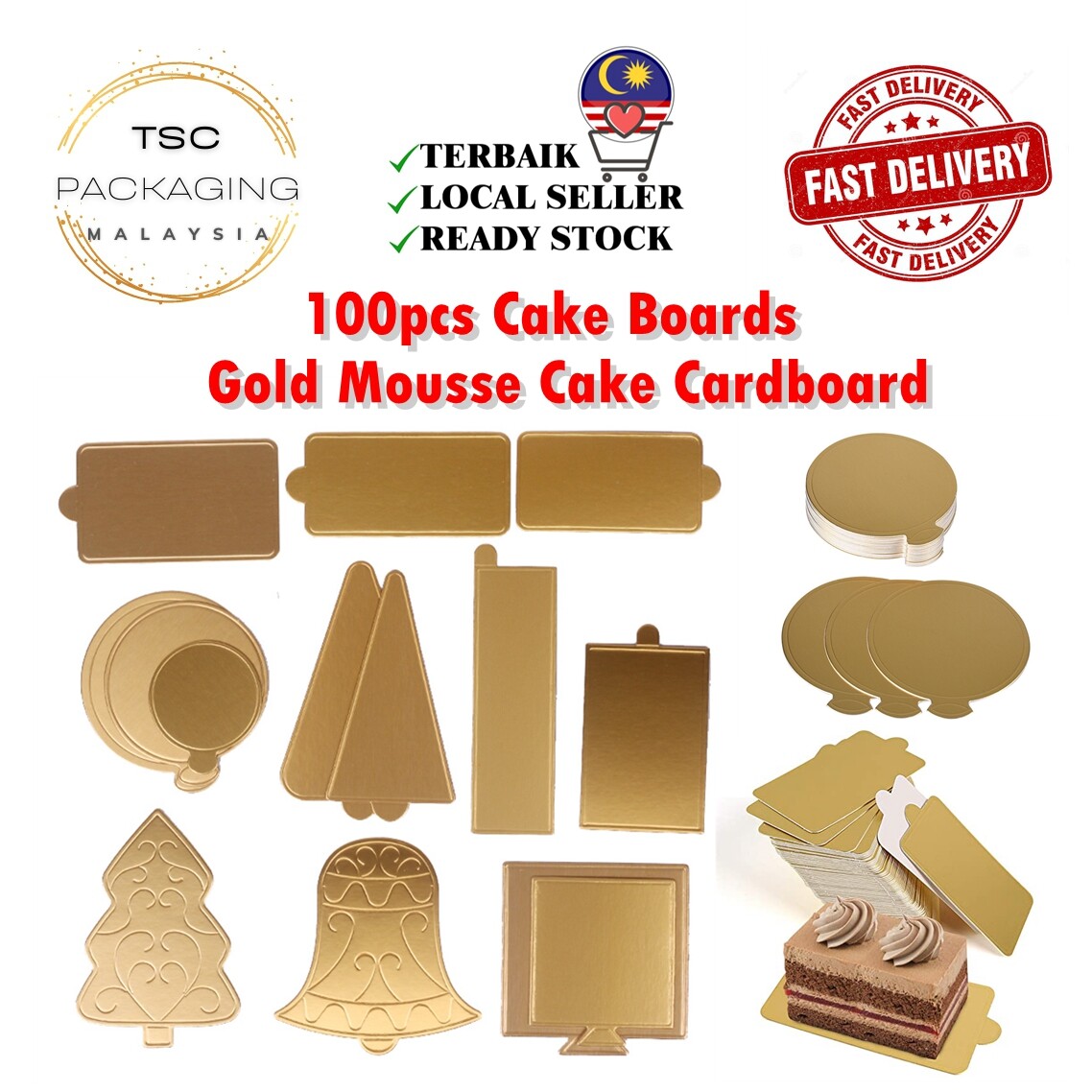 Ready Stock 100 pcs Mini Cake Boards Gold Mousse Cake Cardboard Pastry ...