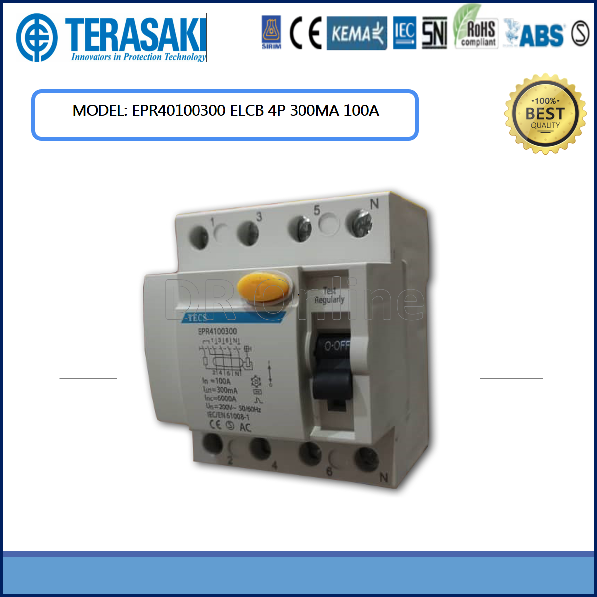 TERASAKI ELCB / RCCB 4P ,40A / 63A /100A ~ 300MA , (SGR40xx300AC) | Lazada