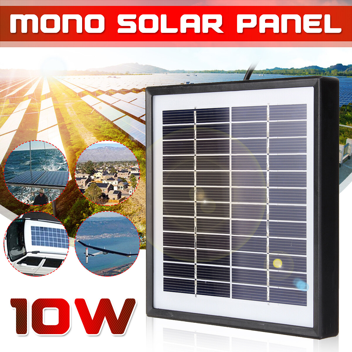 5W 12V Solar Panel Polysilicon Solar Power Battery Charger Kit + 3M ...