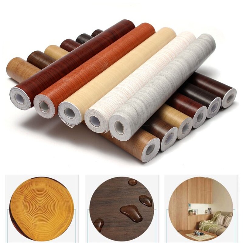 10M Self Adhesive PVC Wood Grain Wallpaper Waterproof Moisture-Proof ...
