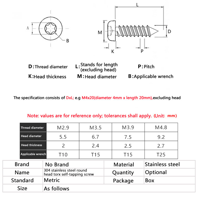 พร้อมสต็อก M2.9 M3.5 M3.9 M4.8ความยาว6.5มม.-38มม.304สแตนเลสสตีลรอบหัว Torx สกรูหัวเจาะตนเองแตะสก ...