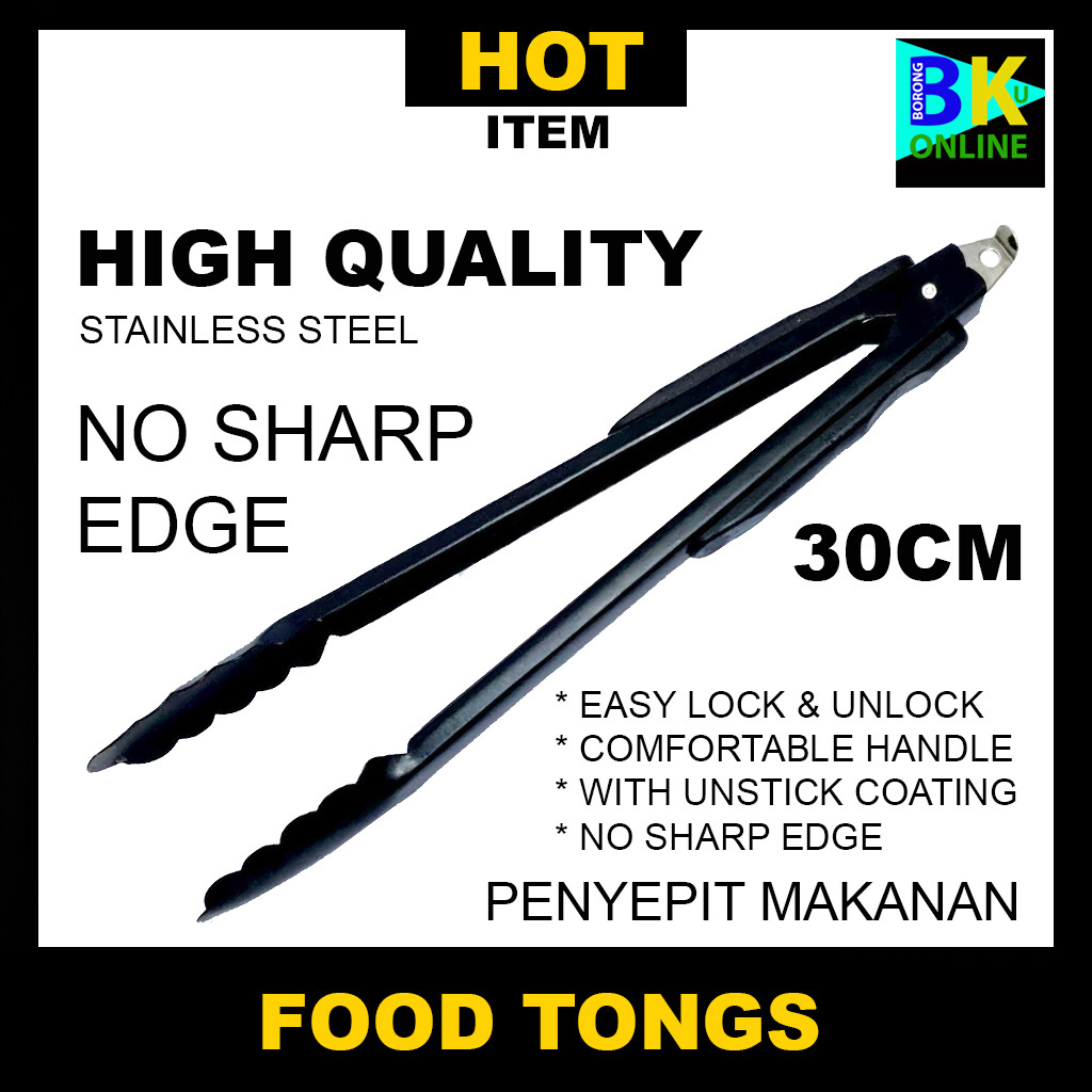 STAINLESS STEEL FOOD TONGS / PENYEPIT MAKANAN WITH UNSTICK COATING 30CM ...