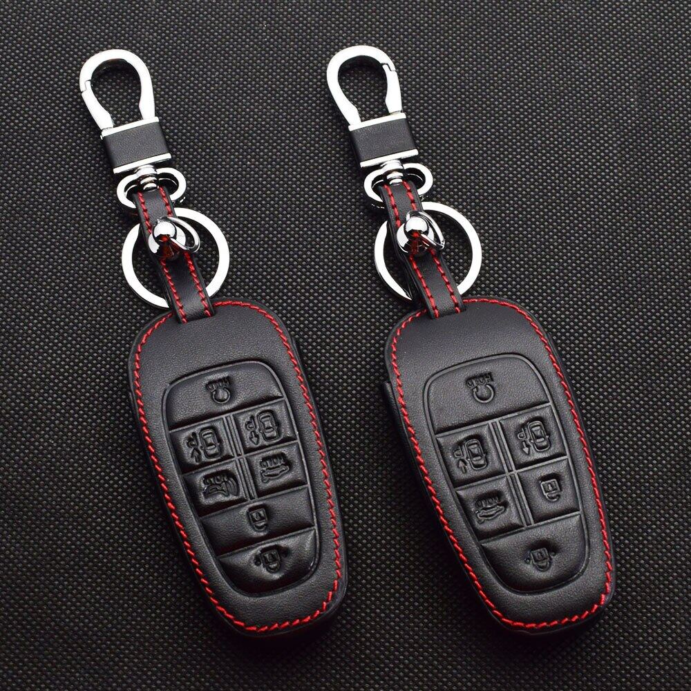 Leather Car Key Cases 6 7 Buttons Smart Keyless Entry Remote Control ...