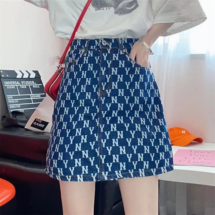 (มาใหม่) ที่มีคุณภาพสูง22ss NewMLB เดิมสไตล์เต็มพิมพ์ NY กระโปรงยีนส์สำหรับผู้หญิงในช่วงฤดูร้อน ...