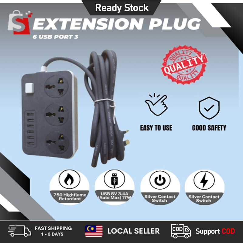 【Ship today】6 USB Port 3 Universal Power Strip Extension Plug Power ...