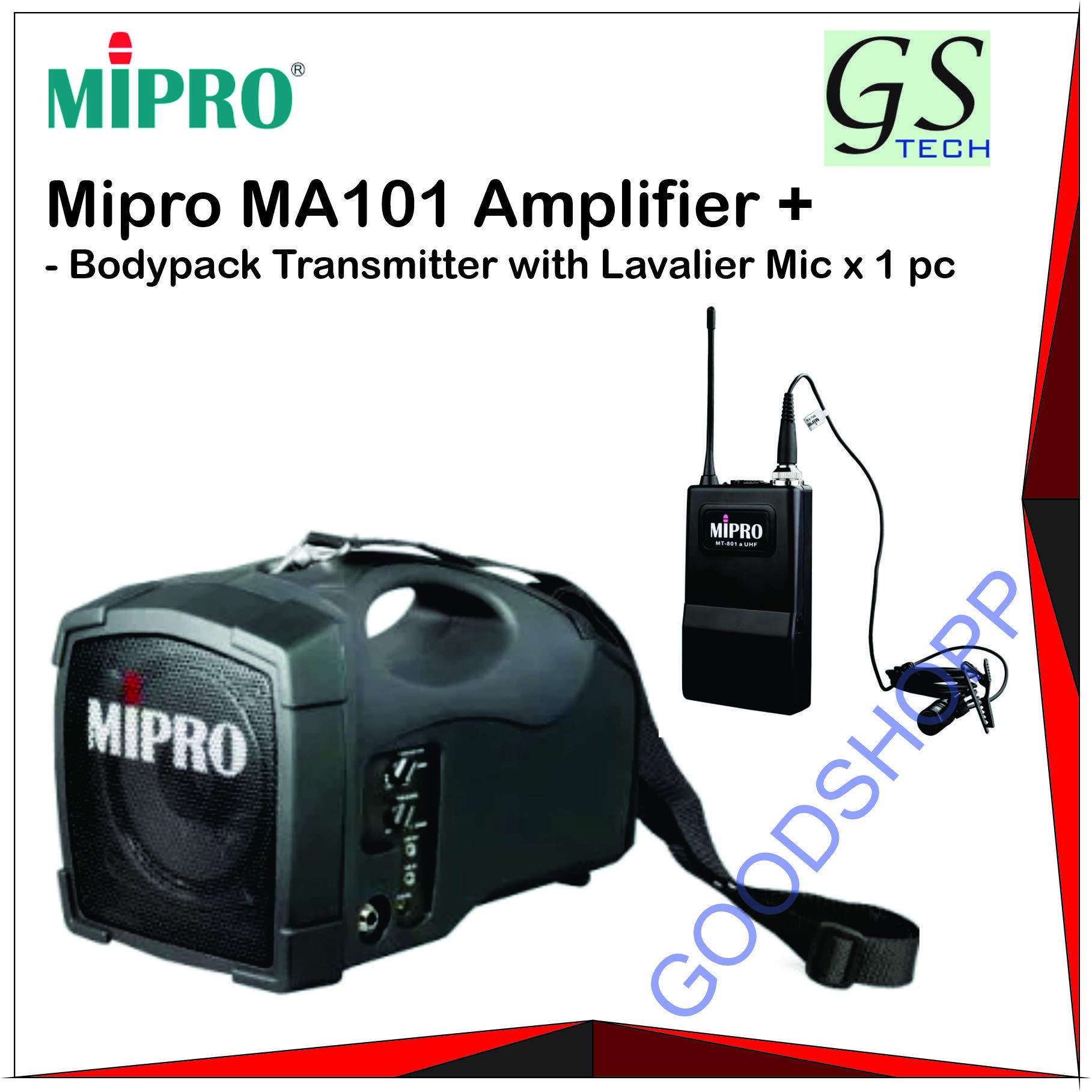 MIPRO MA-101 MA101 MA 101 UHF Portable Wireless Amplifier with Bodypack Transmitter and Lavalier ...