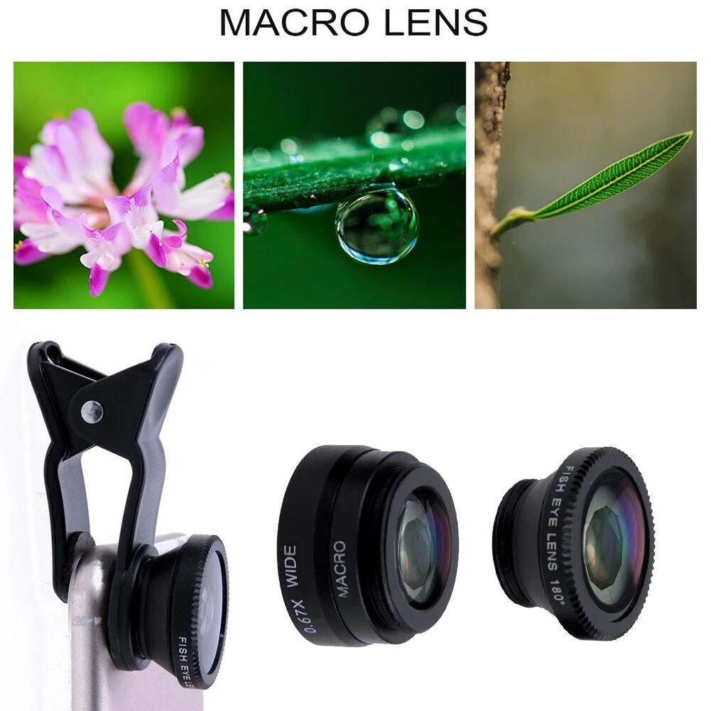 3 In 1มุมกว้าง Macro Fisheye เลนส์กล้องชุดโทรศัพท์ Fish Eye เลนส์คลิป ...