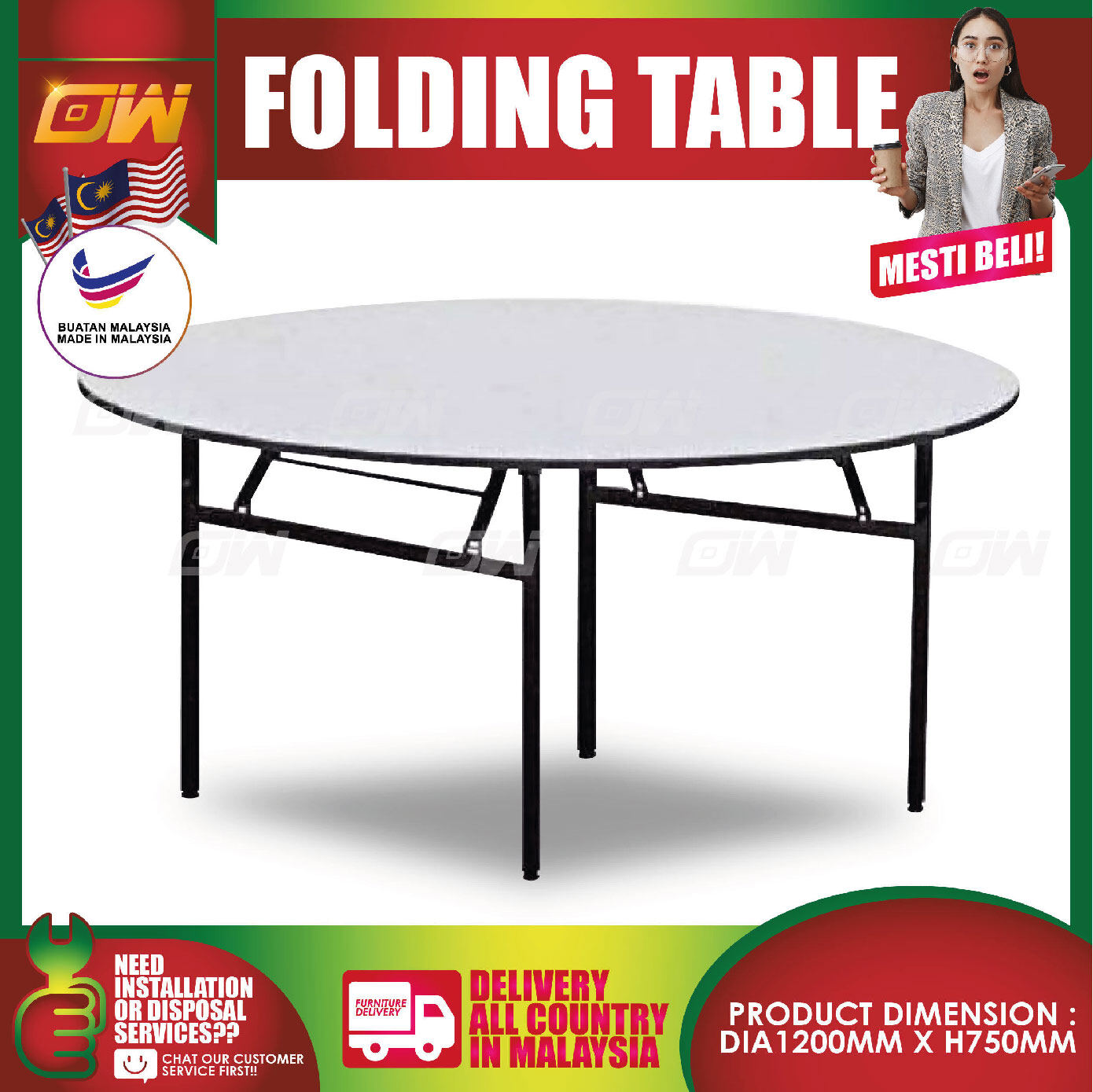 6-Feet Round Foldable Banquet Table With Thick Table Top L1800MM x ...