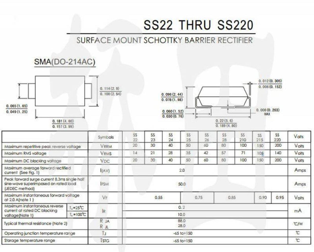 100ชิ้น SS210 SR2100 2A/100V SMA DO-214AC ไดโอด Schottky - TPAKE - ThaiPick