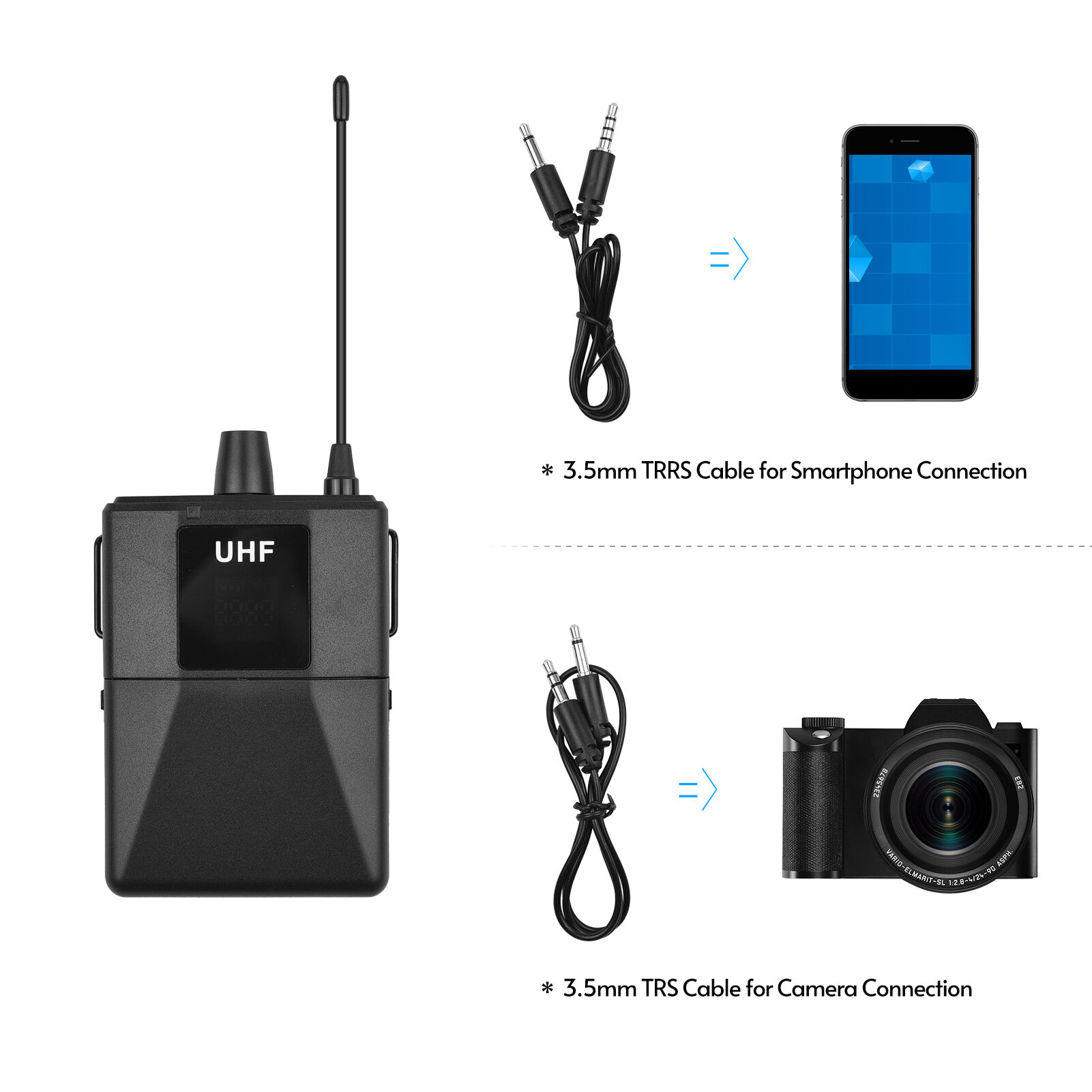 Ammoon UHF ไร้สายไมโครโฟนระบบ Body-Pack Lavalier รีซีฟเวอร์ไมโครโฟนไร้ ...