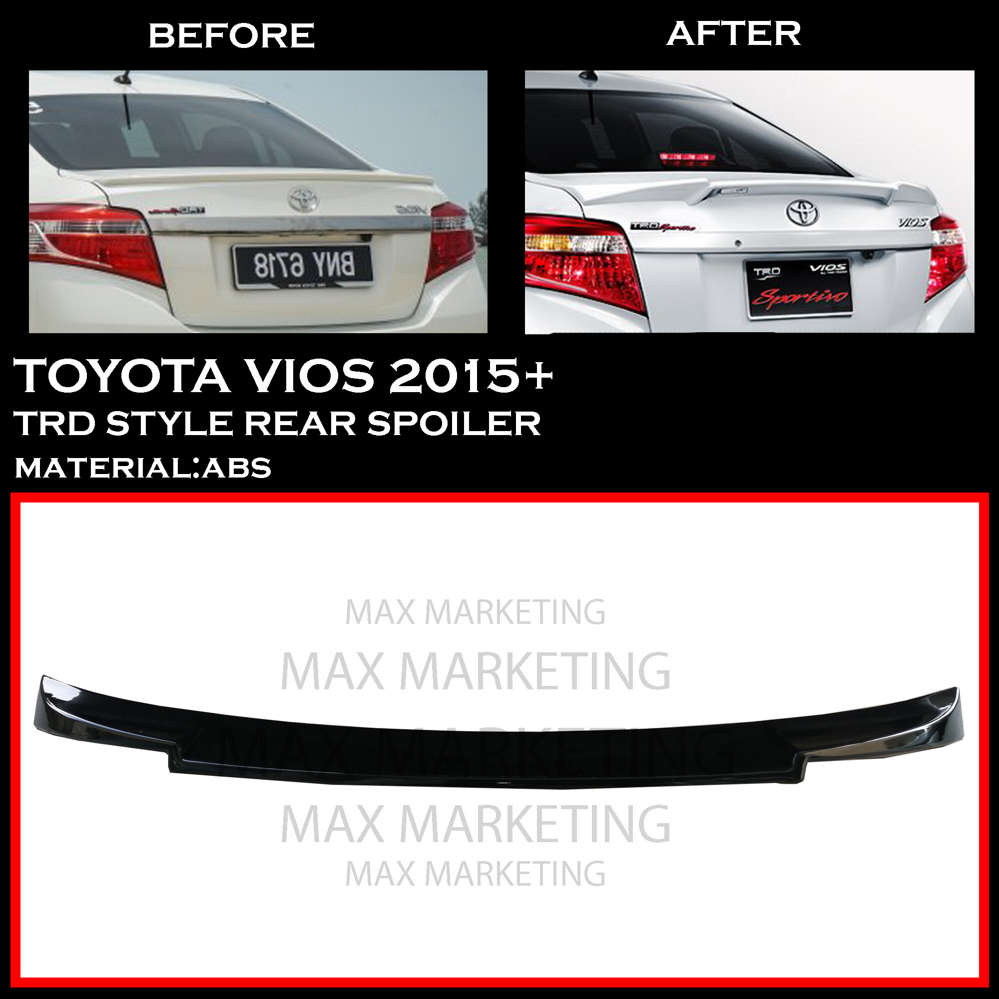 TOYOTA VIOS 2013-2017 TRD TRD-V2 TD-V2 STYLE REAR TRUNK SPOILER ...