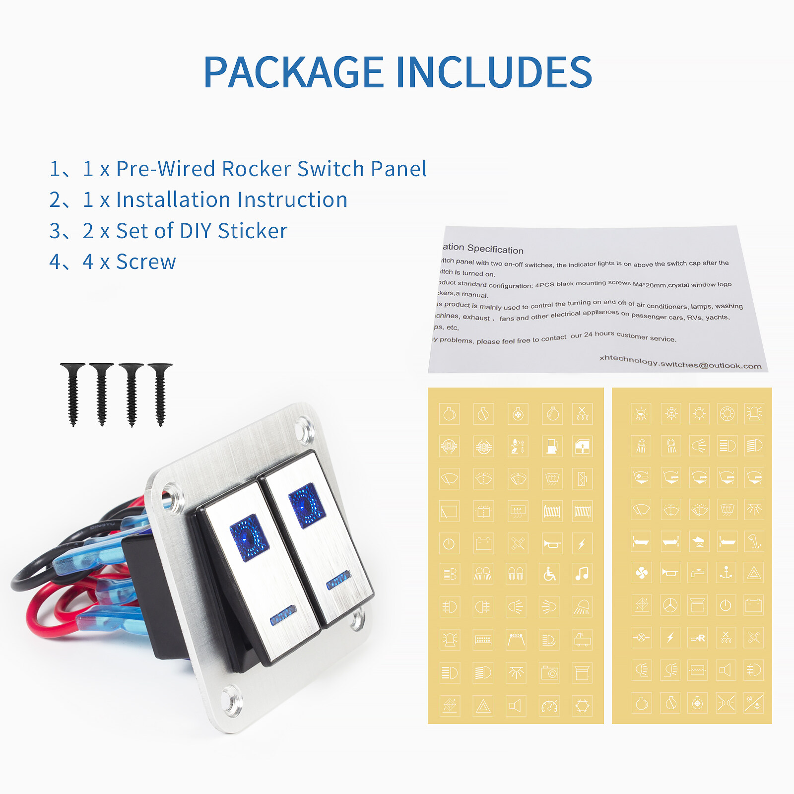 Metal waterproof switch panel 12V 24V dual light switch 2/3/4/6/8 Gang ...