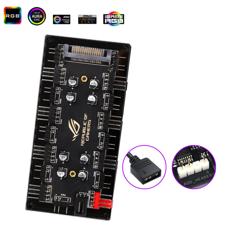 5V ARGB 3PIN + PWM 4PIN / 12V RGB 4PIN HUB Motherboard ARGB Extension ...