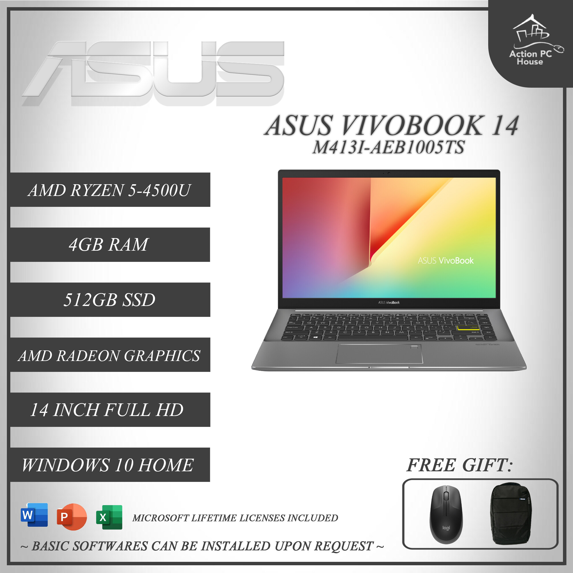 ASUS VIVOBOOK 14 M413 (M413I-AEB1005TS) AMD Ryzen 5 4500U (6CX6T, Base ...