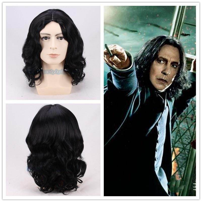 35cm Movie Severus Snape Black Wig Cosplay Professor Snape Curly Wig ...